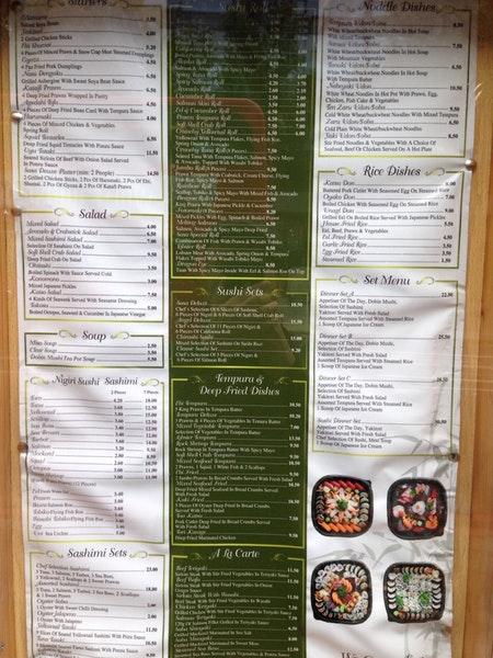 Menu at Sasa Sushi restaurant, London