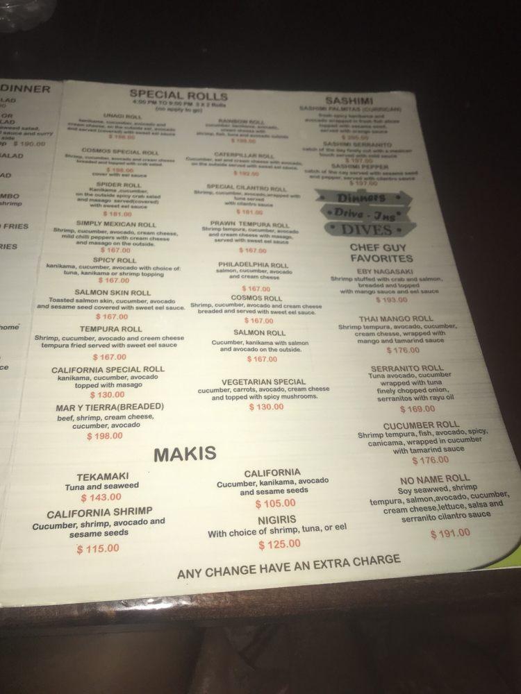 Menu at Tiki Bar, Cabo San Lucas