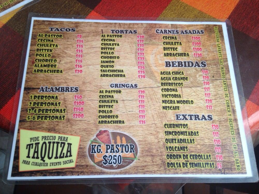 Menu at El Chino, Taxco