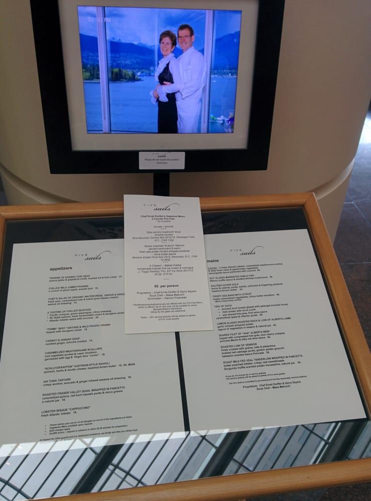 Menu at Five Sails Restaurant, Vancouver, 999 Canada Pl
