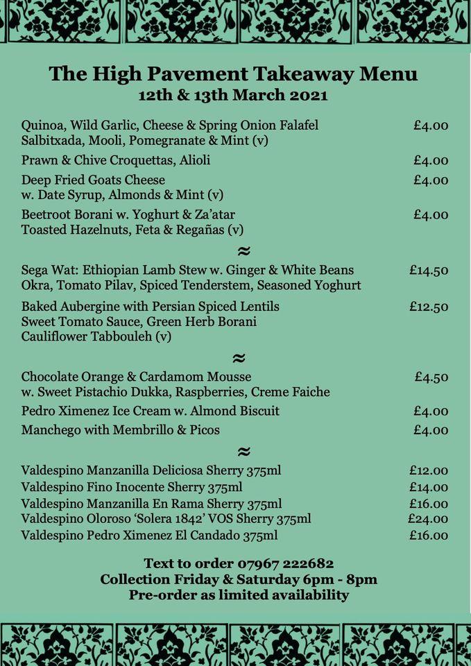 Menu at The High Pavement restaurant, Frome