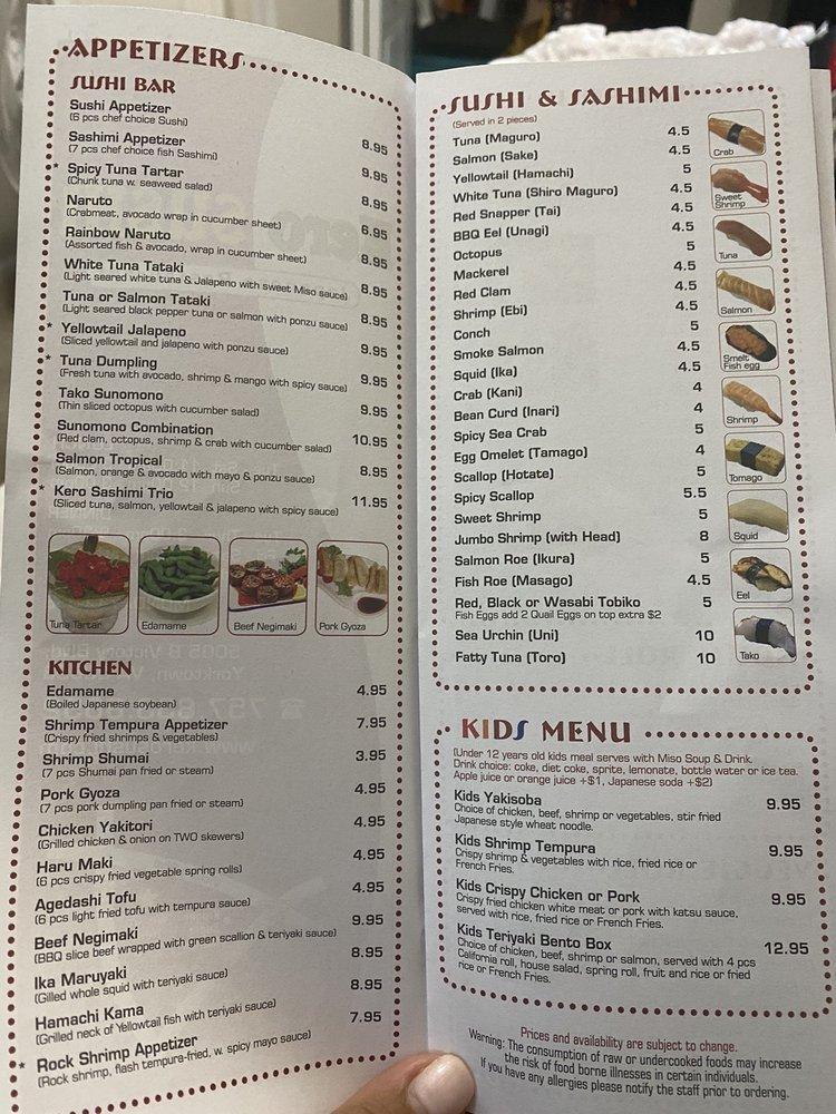 Menu at Kero Sushi and Japanese Restaurant, Newport News