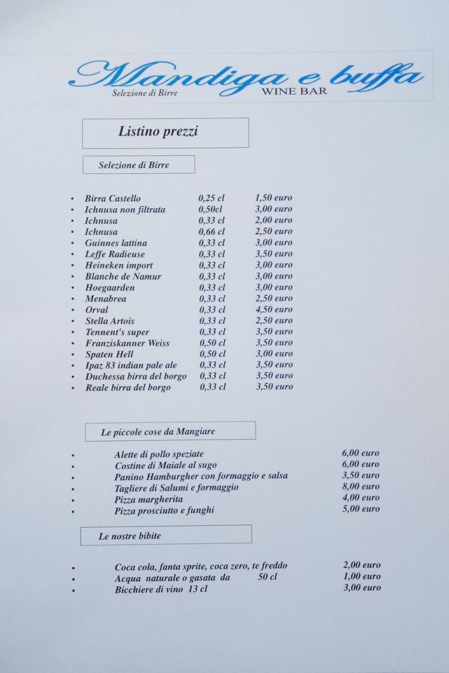 Menu at Mandiga e Buffa pub & bar, Alghero