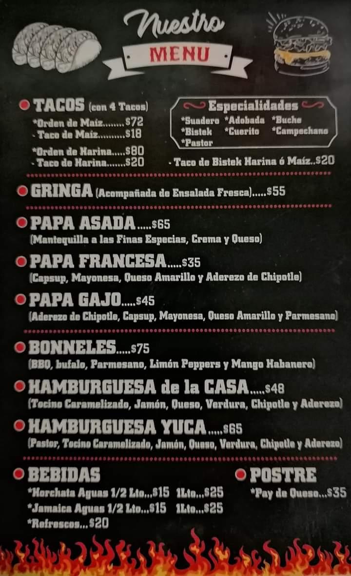 Menu at Taqueria El Yuca restaurant, Gómez Palacio