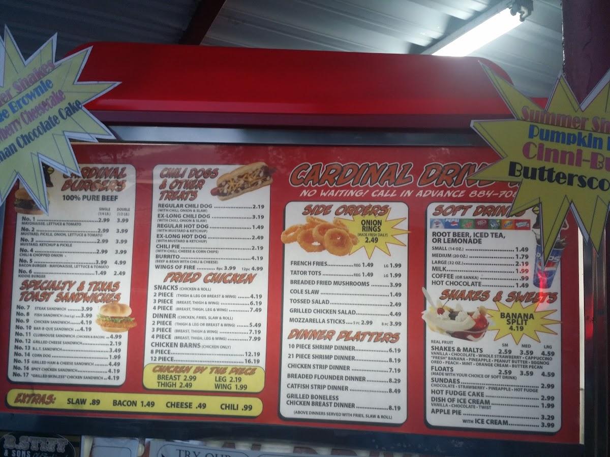 Menu at Cardinal Drive-In restaurant, Brevard