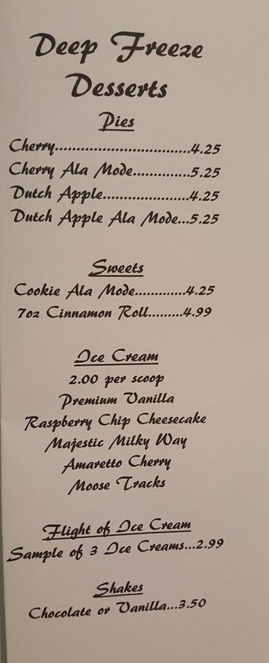 Menu at Dairy Freeze restaurant, Fairmont