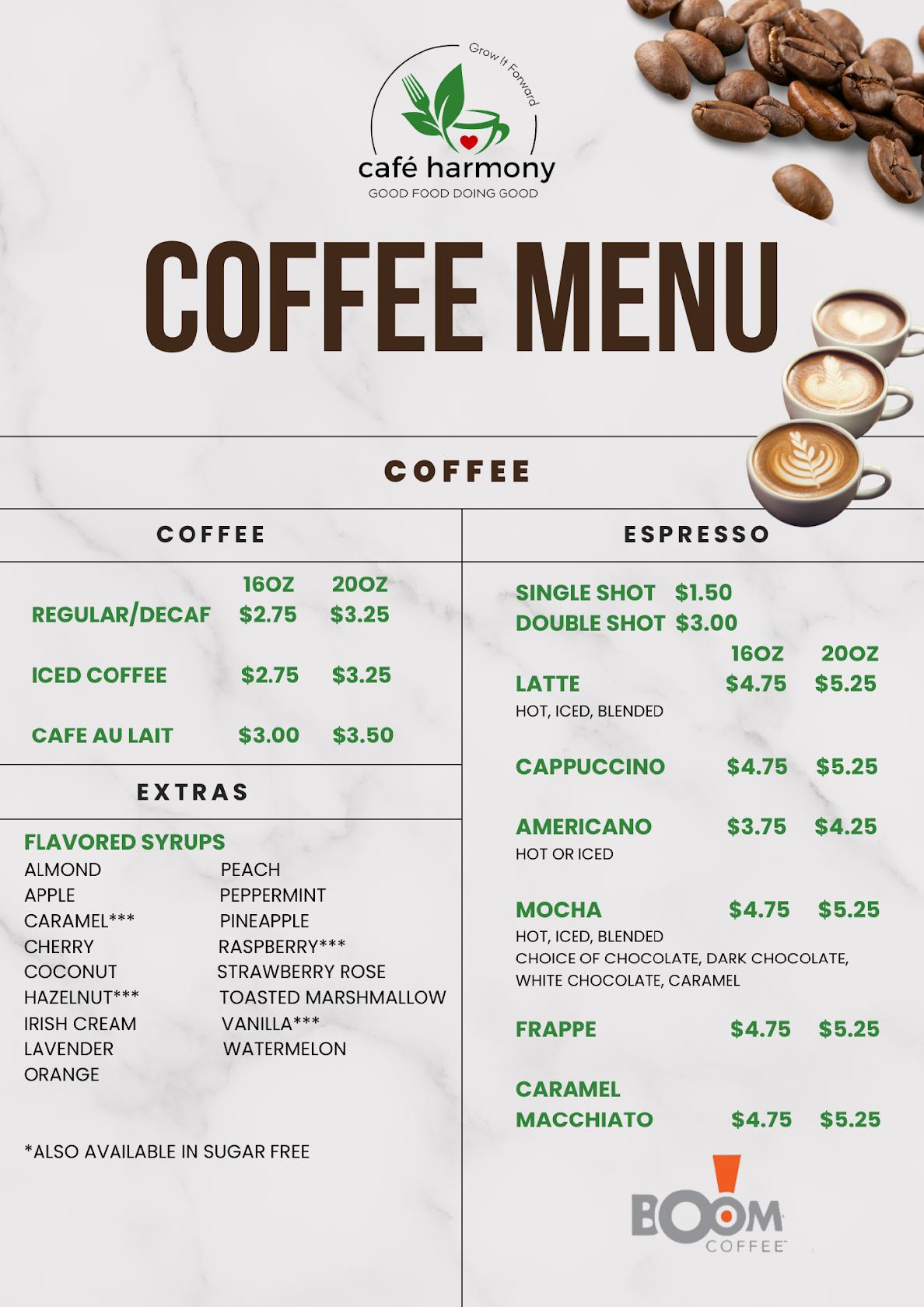 Menu at Grow It Forward - Harmony Cafe & Juicery, Manitowoc