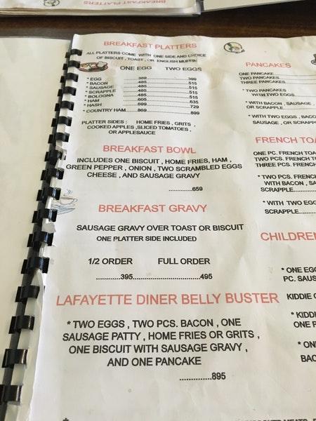 Menu at Lafayette Diner restaurant, Fredericksburg