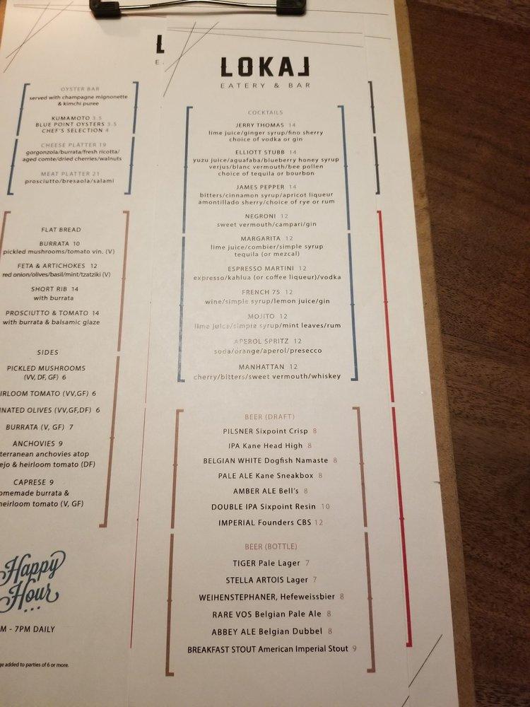 Menu at Lokal Eatery & Bar, Jersey City