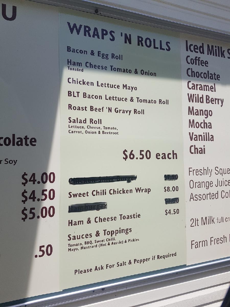 Menu at North Tamworth Coffee Express cafe, North Tamworth