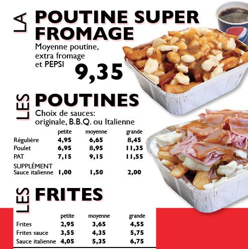 Menu au Pat Smoked Meat restaurant, Levis