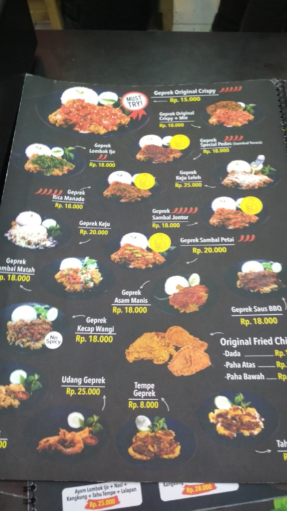 Menu at Ayam Geprek Mandi Sambal restaurant, Tangerang, Jl. Raya Kutabumi