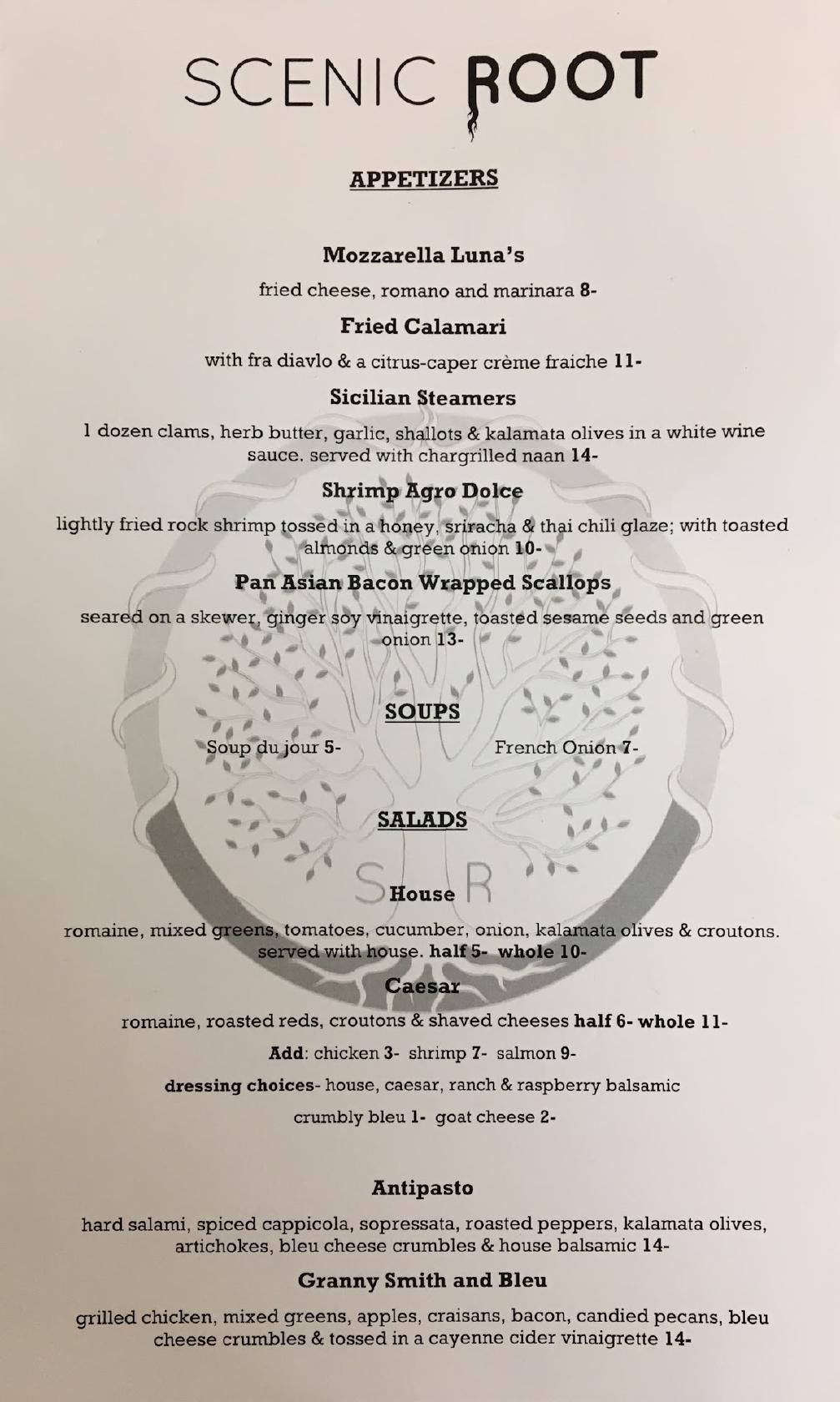 Menu at Scenic Root pub & bar, Manlius