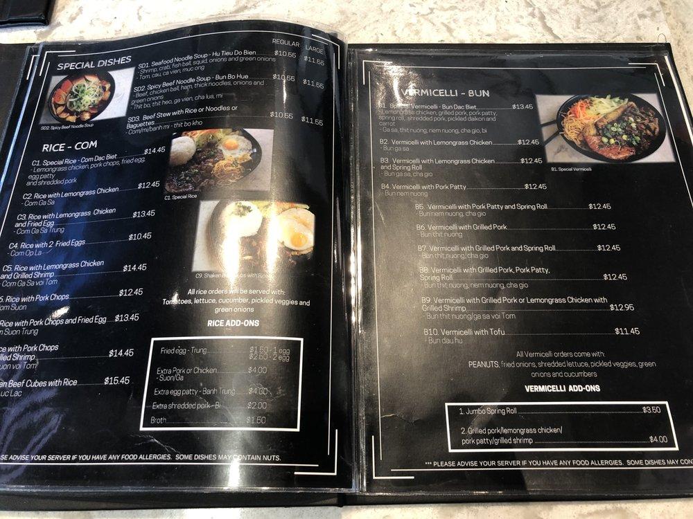 Menu at The Viet Noodle Guy restaurant, Burnaby
