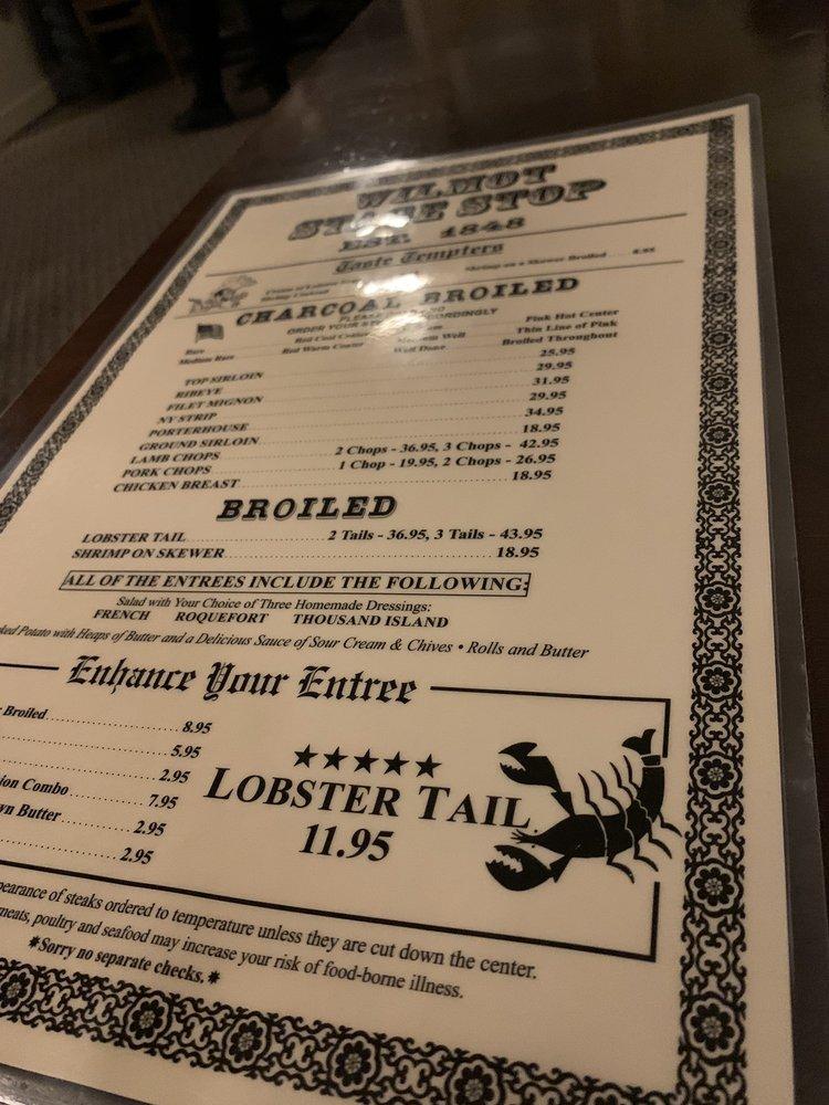 Menu at Wilmot Stage Stop steakhouse, Wilmot, 113th St