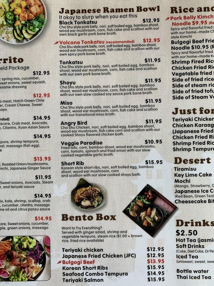 Menu at Xuan Asian restaurant, Albuquerque