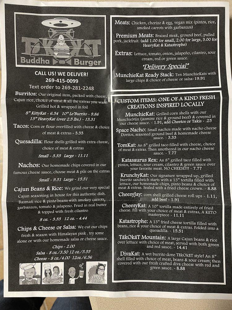 Carta del restaurante Buddha Burger, Paw Paw