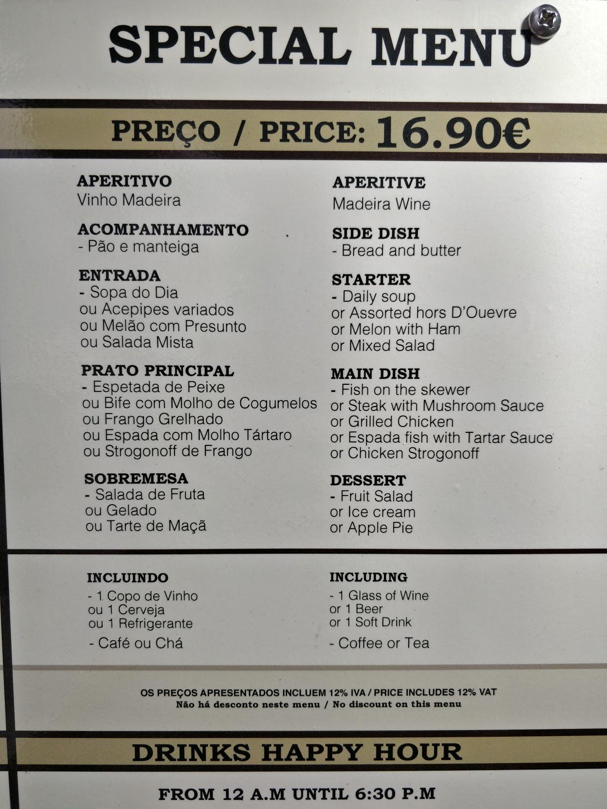 Menu at Come Together restaurant, Funchal