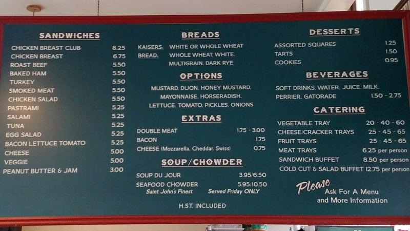 Menu at Jeremiah's Deli & Catering, Saint John, 47 Charlotte St