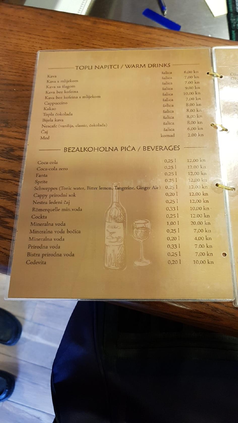 Menu at Niki Grill restaurant, Zagreb