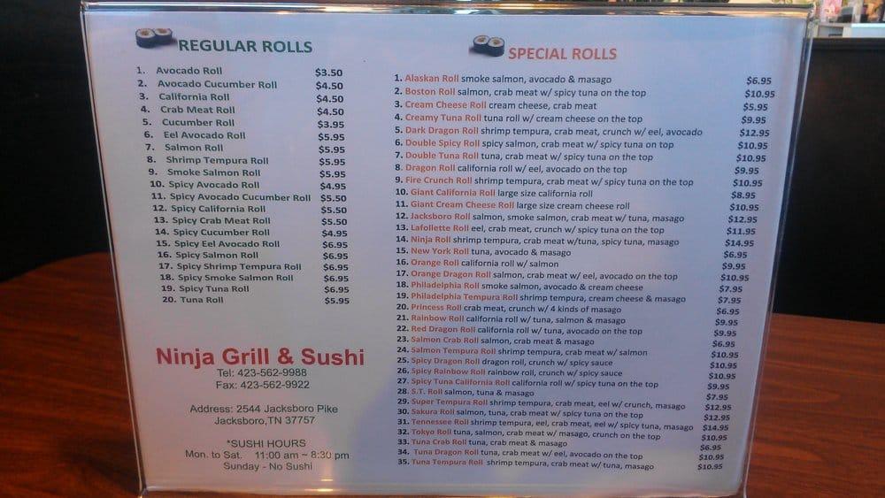 Menu at Ninja Hibachi Grill restaurant, Jacksboro