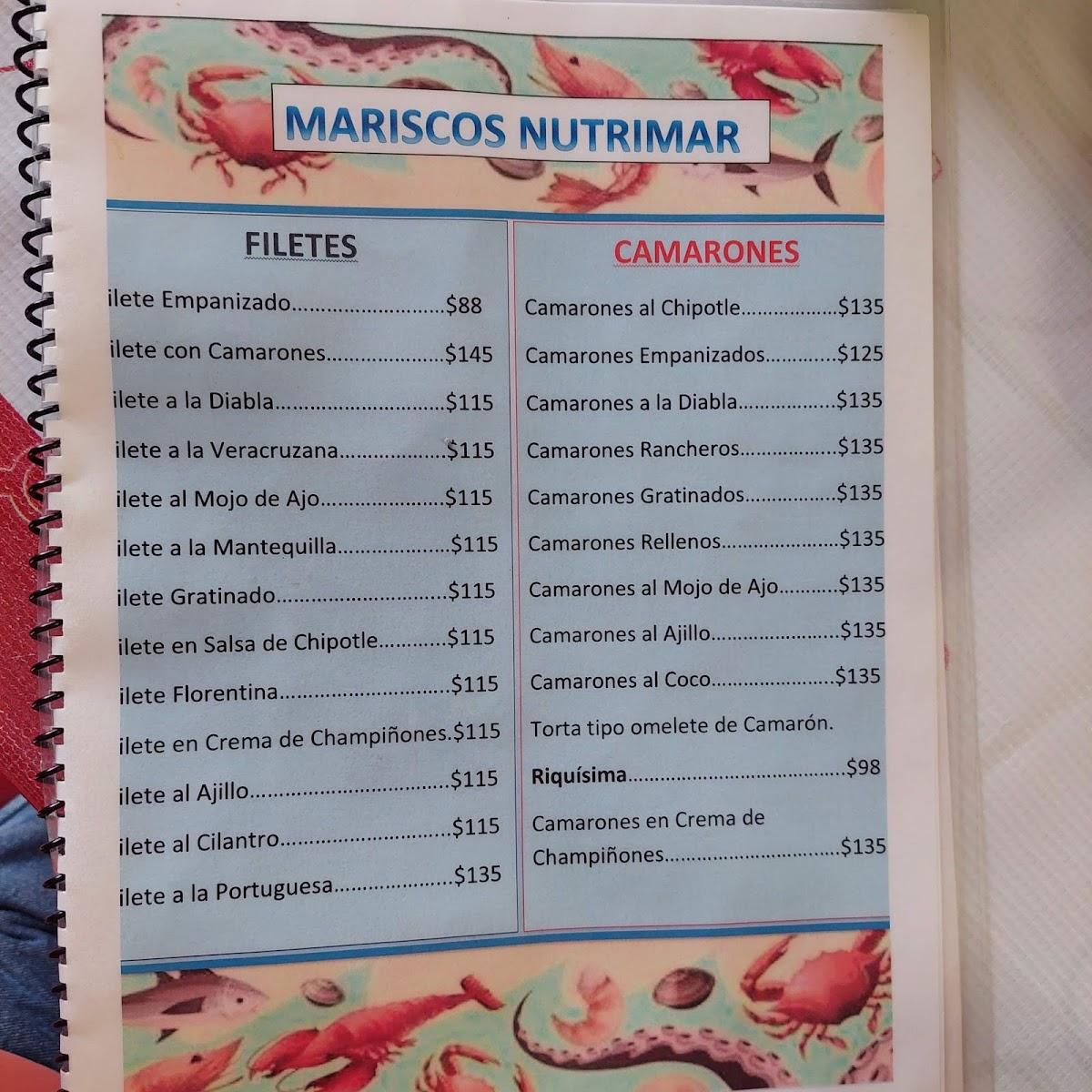 Carta de Nutrimar Restaurante de mariscos, Saltillo