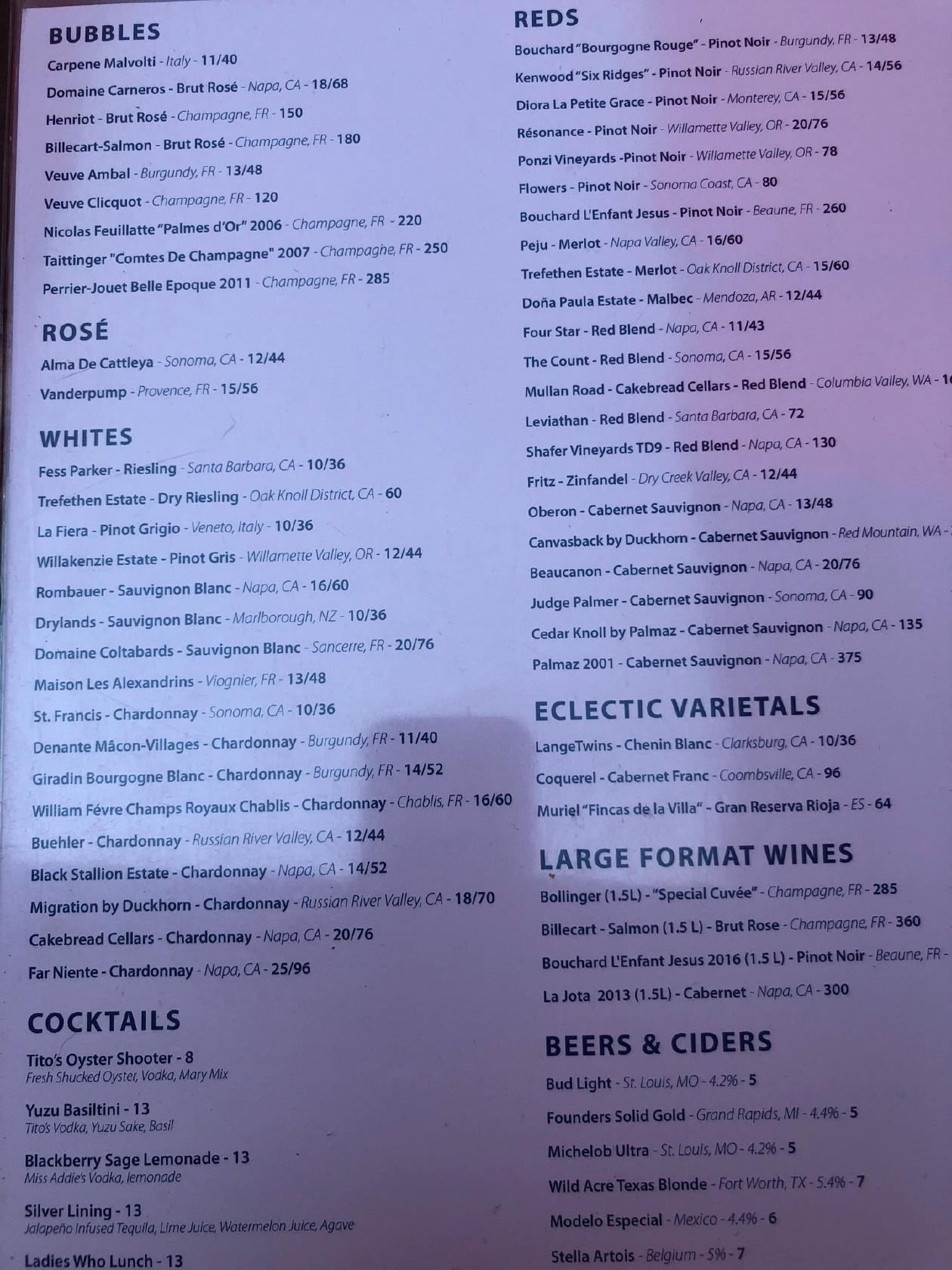 Menu at Pacific Table restaurant, Fort Worth