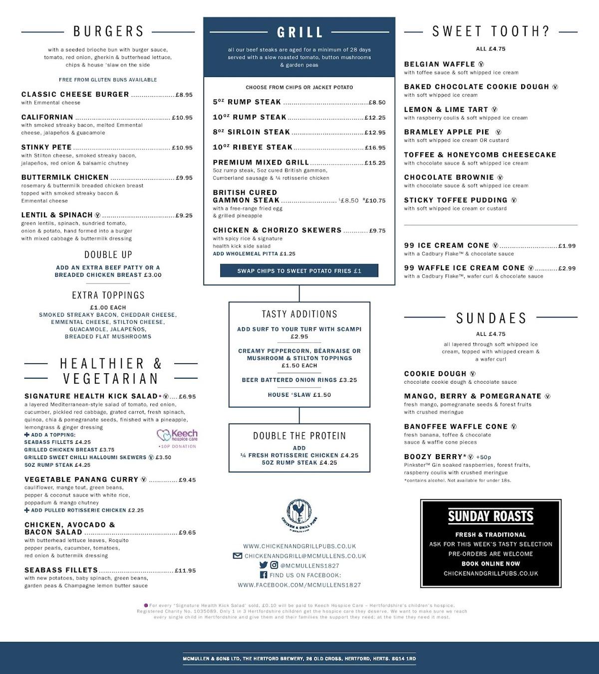 Menu at Prince George pub & bar, Milton Keynes