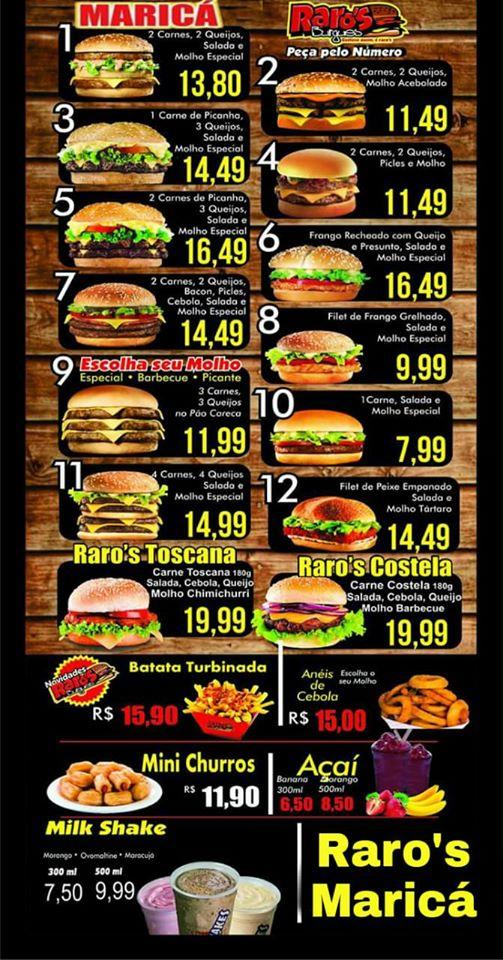 Menu em Raro's Burgues Maricá restaurante, Maricá