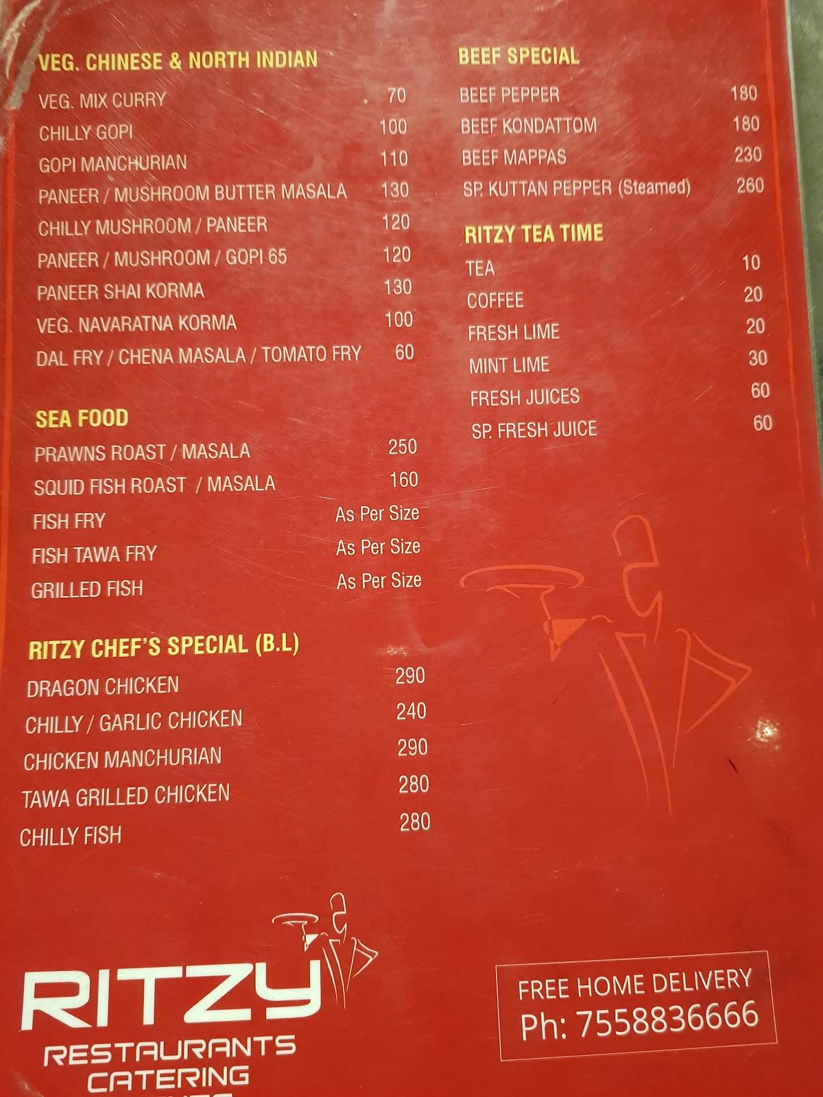 Menu at Ritzy Restaurant, Kuttippuram, Kuttippuram