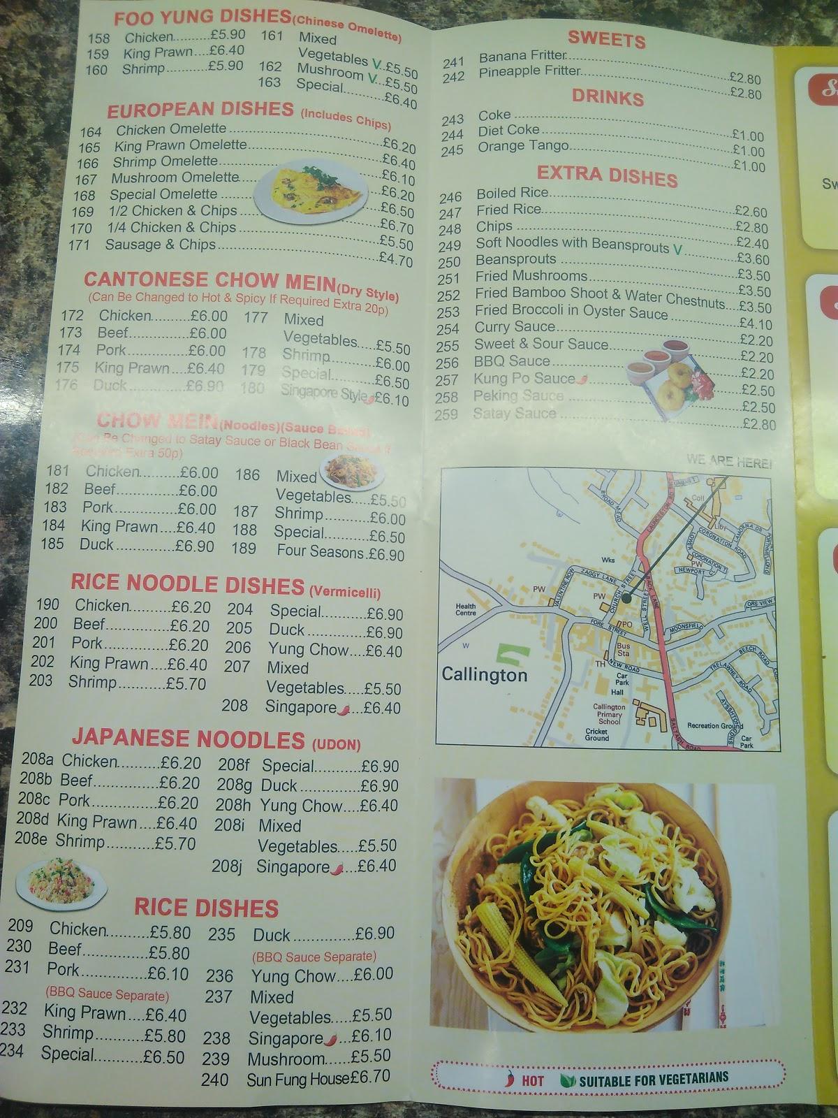 Menu at Sun Fung House fast food, Callington