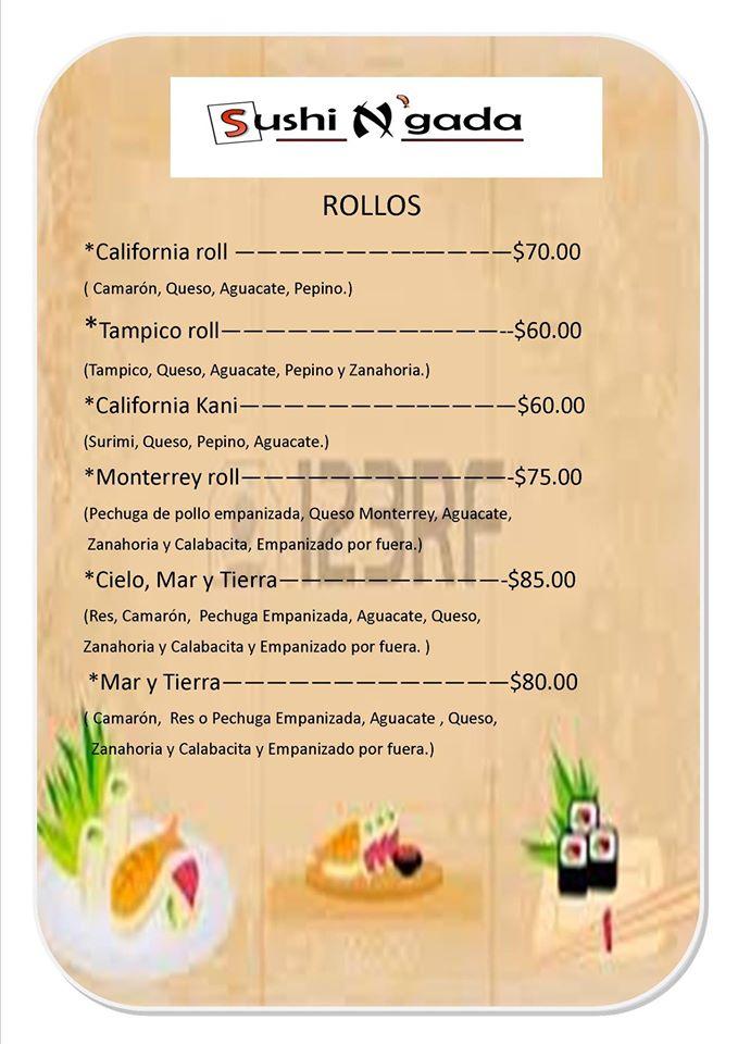 Menu at Sushi NGada restaurant, Mexicali