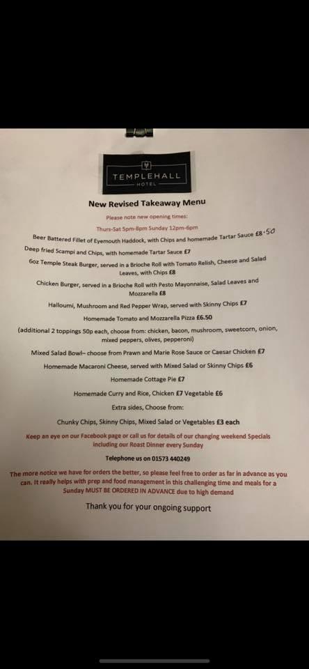 Menu at Templehall Hotel pub & bar, Morebattle