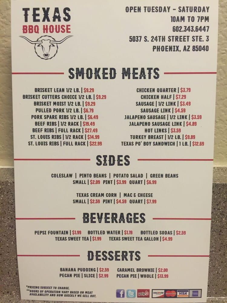 Menu at Texas BBQ House, Phoenix, S 24th St