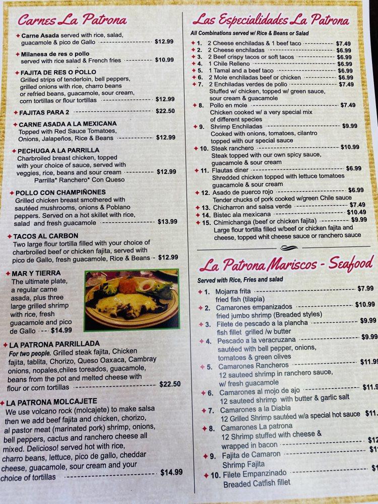 Menu at La Patrona Restaurant & Bar, Fort Worth