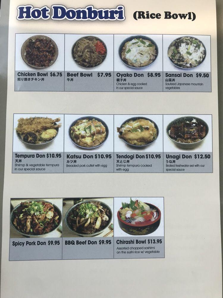 Menu at Ozeki Noodle restaurant, Oxnard