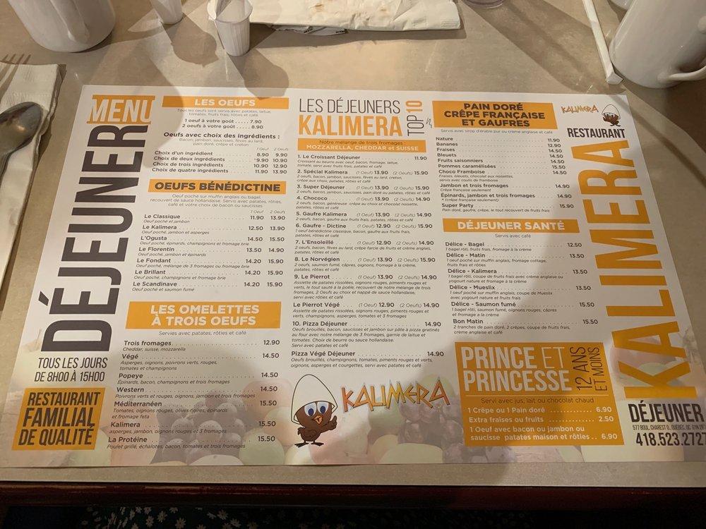 Menu at Restaurant Kalimera, Québec City
