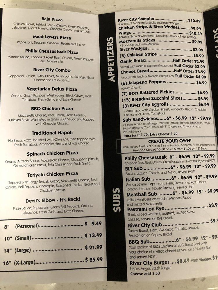 Menu at River City Pizza Co. pub & bar, Needles