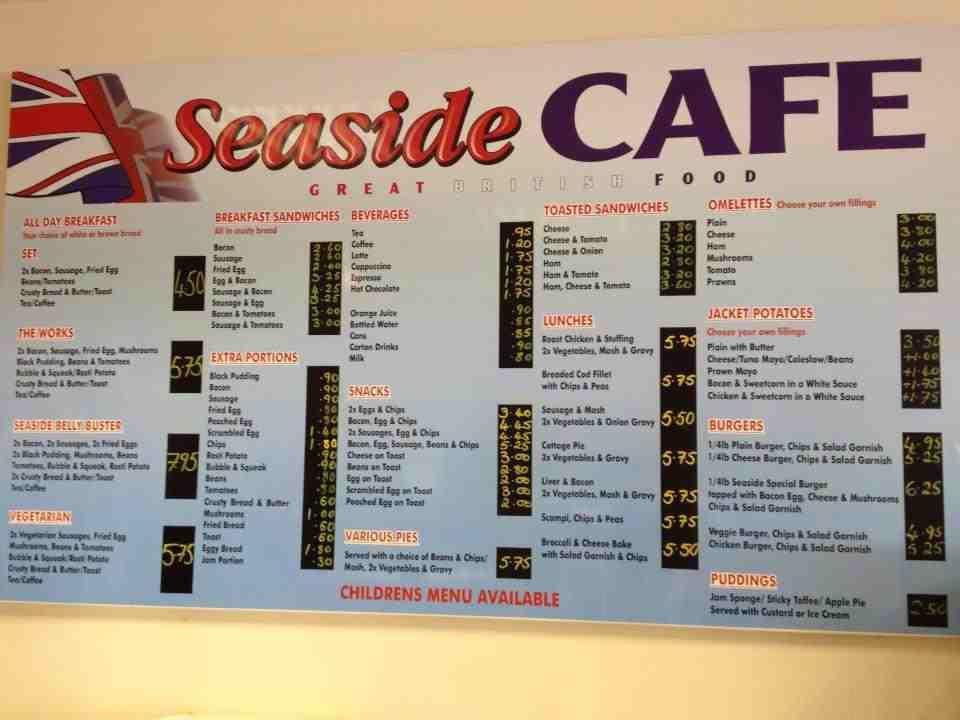 Menu at Seaside Cafe, Eastbourne
