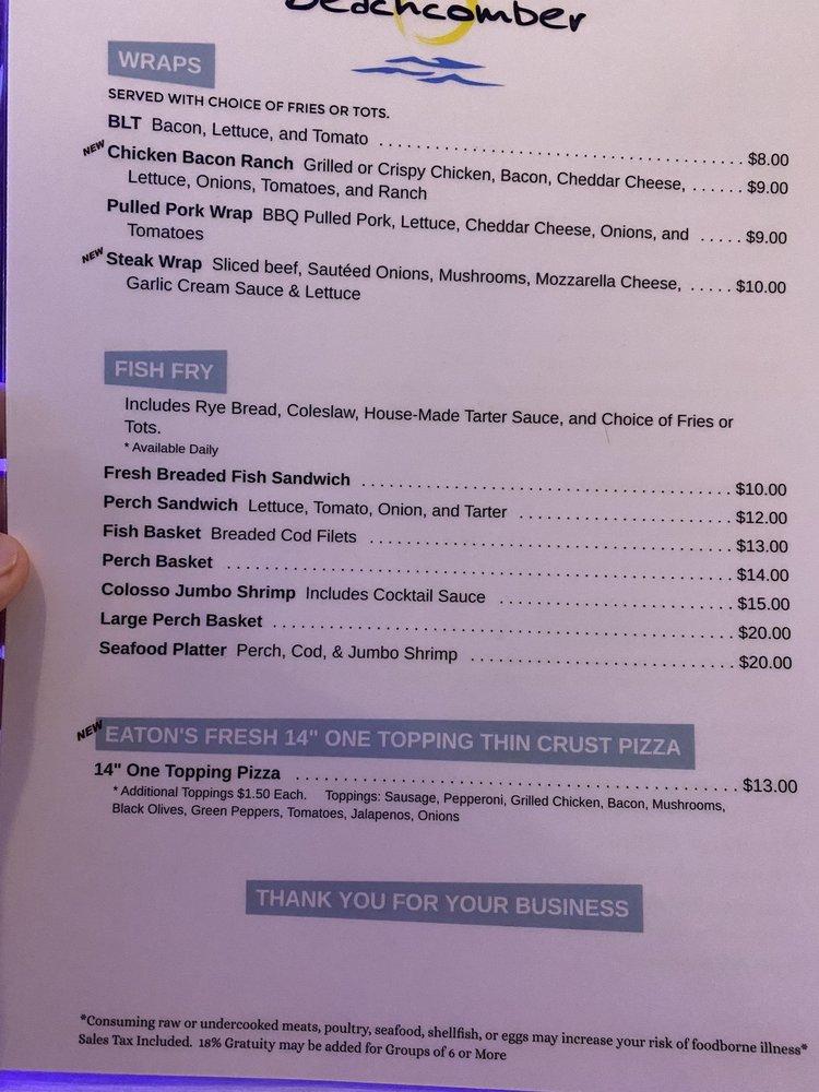 Menu at Beachcomber Bar & Grill, Oshkosh