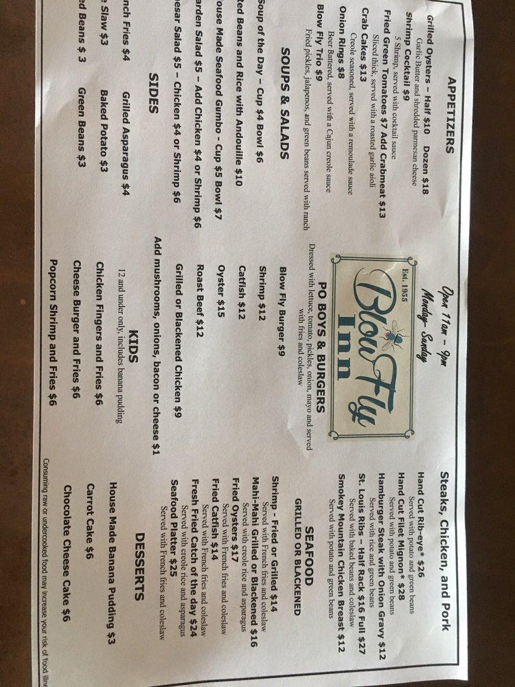 Menu at Blow Fly Inn steakhouse, Gulfport