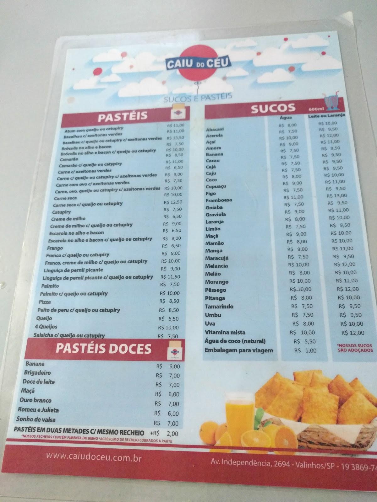 Menu at Caiu do Céu pub & bar, Valinhos