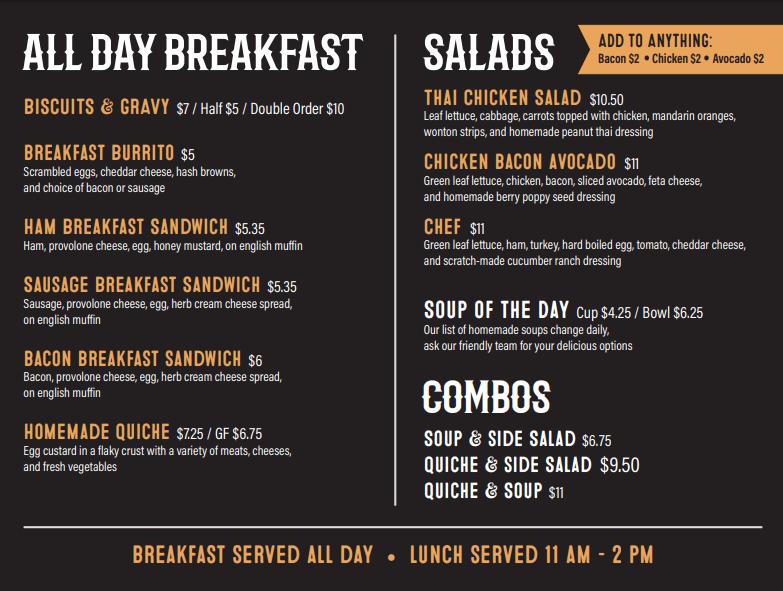 Menu at Feed Mill Coffee Co. restaurant, Algona