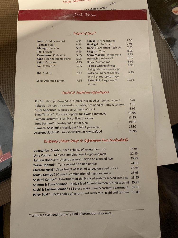 Menu at Festival Japan restaurant, Ottawa