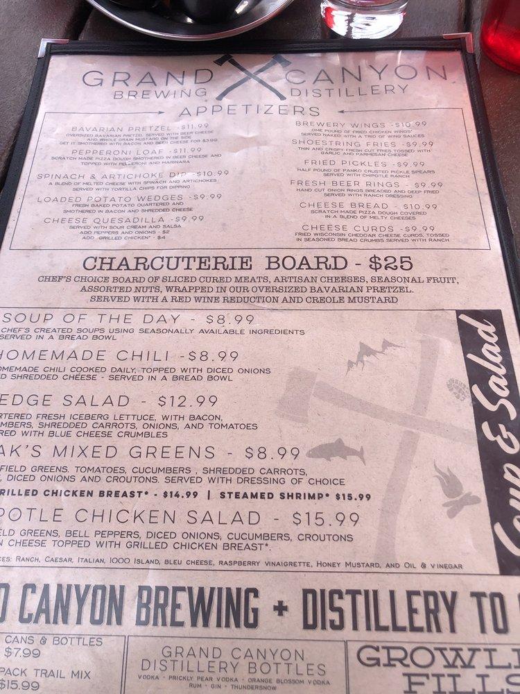 Menu at Grand Canyon Brewing + Distillery restaurant, Williams, 301 N ...