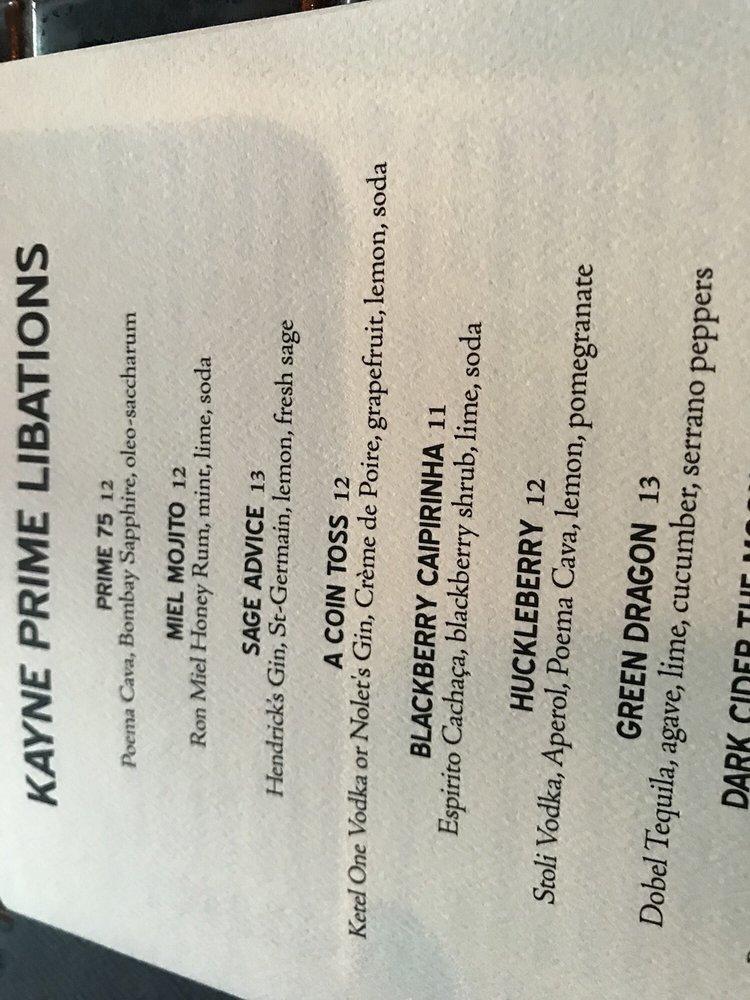Menu at Kayne Prime Steakhouse, Nashville