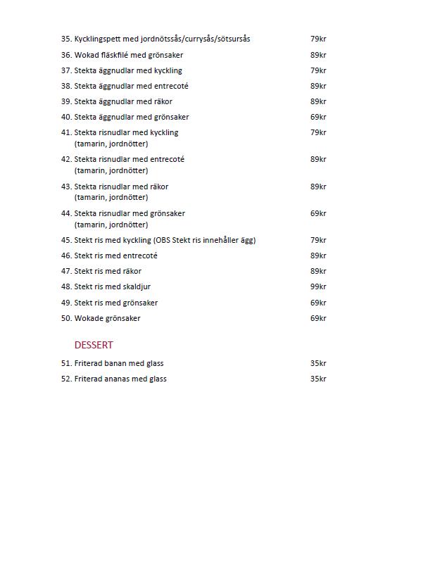 Menu at Kinna Wok & Bar, Kinna