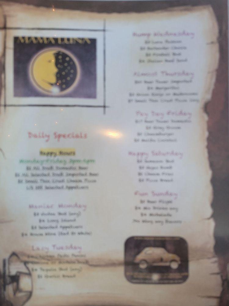 Menu at Mama Luna's pizzeria, Chicago, W Addison St