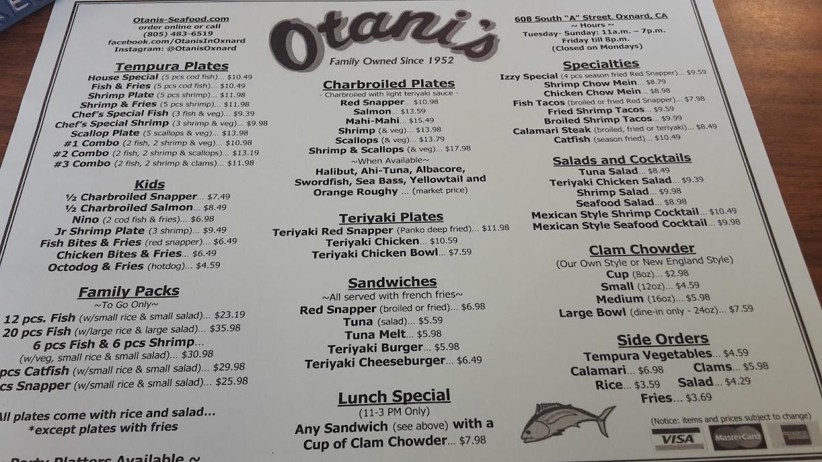 Menu at Otani's Seafood restaurant, Oxnard