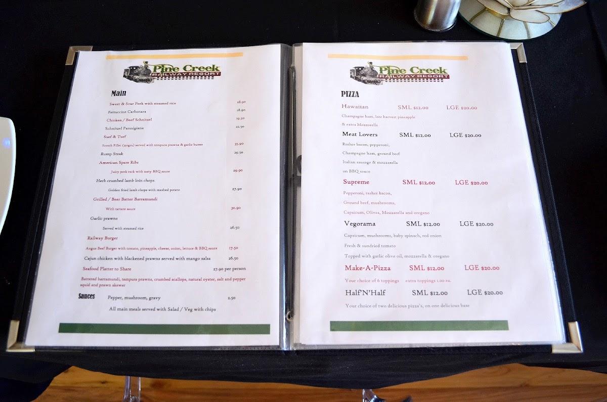 Menu at Pine Creek Railway Resort restaurant, Pine Creek